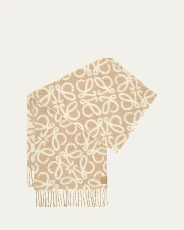 Loewe Anagram Wool-blend Scarf - Beige White