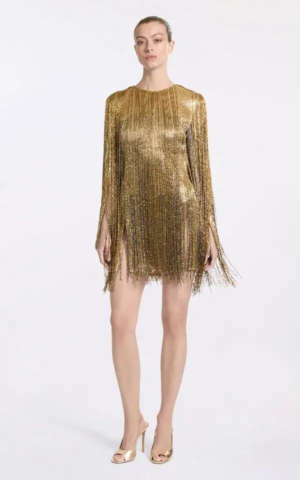 Elie Saab Embellished Fringed Mini Dress - Gold | Editorialist