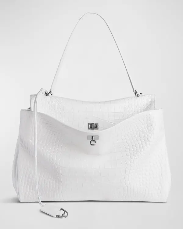 Balenciaga Rodeo Large Croc-embossed Shoulder Bag