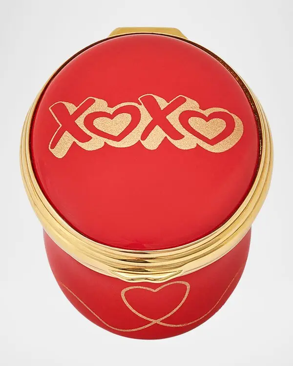 Halcyon Days Hearts & Kisses Enamel Box - Red & Gold