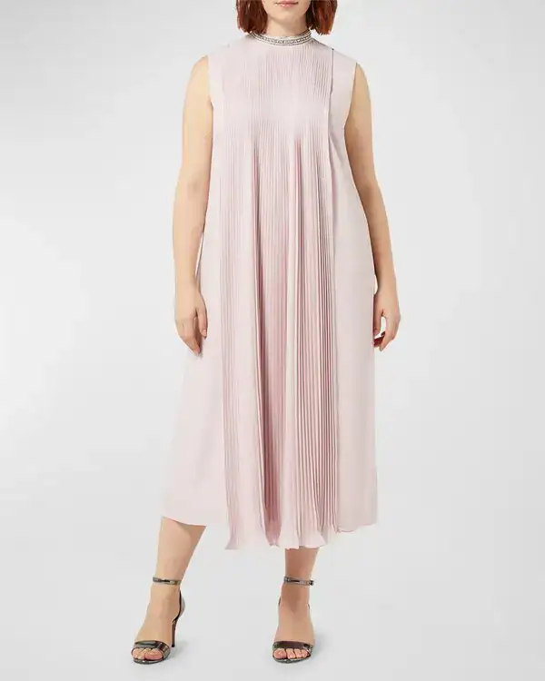 Marina Rinaldi Pleated Midi Dress Pink Editorialist
