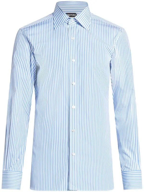 TOM FORD Stripe-print Cotton Shirt - Blue