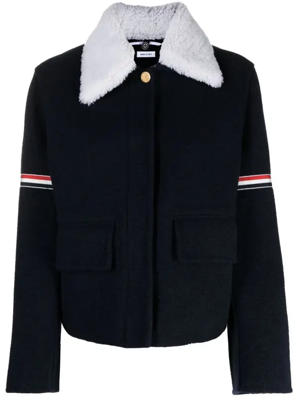 Thom Browne Rwb-striped Shearling-collar Jacket