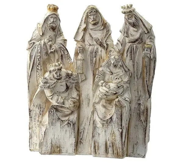VALERIE PARR HILL 9.5 Carved Wood Block Nativity Valerie