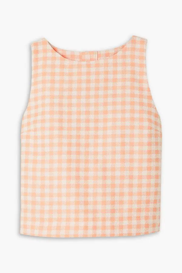 Lisa Marie Fernandez Cropped Gingham Bouclé Top - Pastel Orange