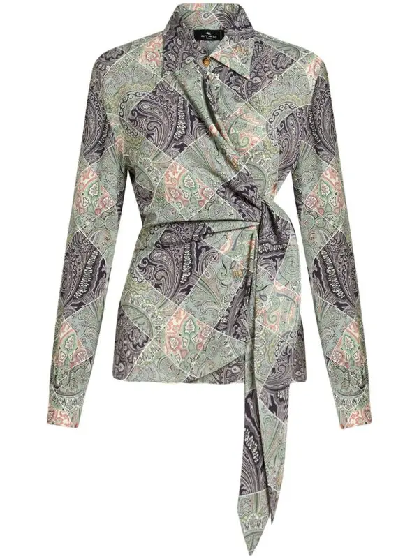 Etro Patchwork-print Wraparound Shirt - Green