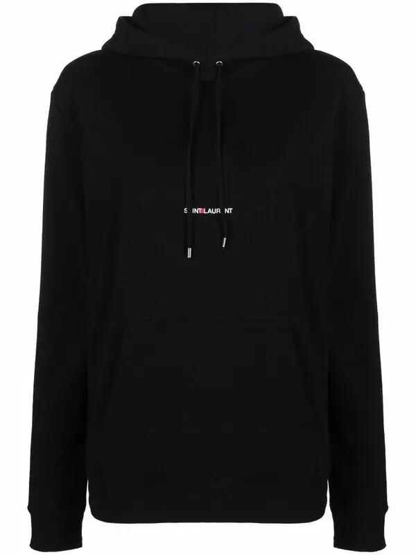 Saint Laurent Logo Cotton Hoodie - Black