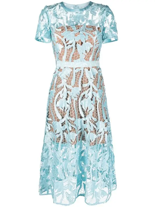 SELF-PORTRAIT Lace Midi Dress - Clear Blue
