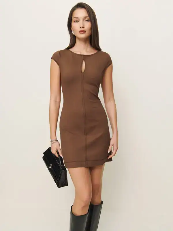 Reformation Carsyn Knit Mini Dress In Wood - 50% Off | Editorialist