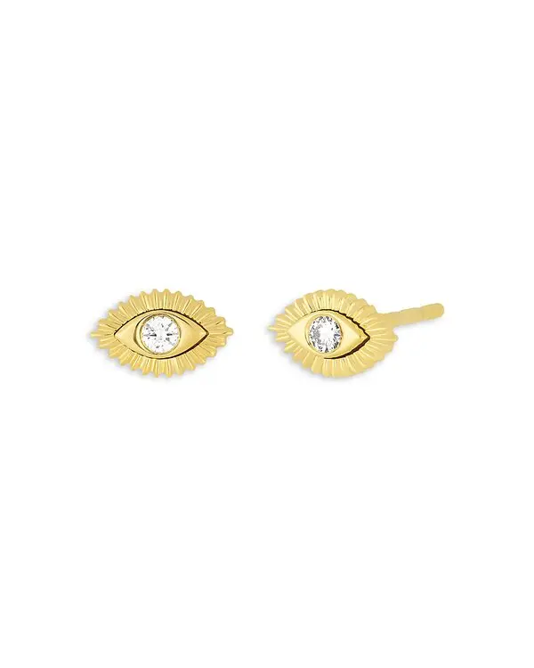 Ef Collection 14k Yellow Diamond Evil Eye Stud Earrings