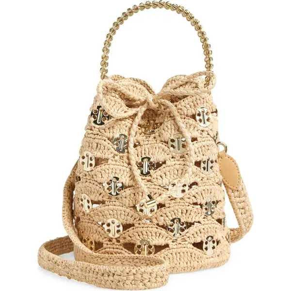 Rabanne Paco Wave Raffia Bucket Bag - Natural / Light Gold