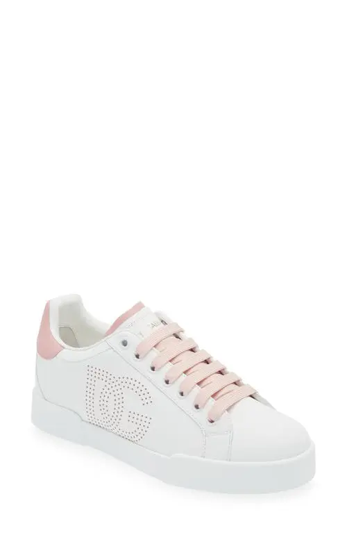 Dolce & Gabbana Portofino Leather Sneakers - Bianco/ Rosa