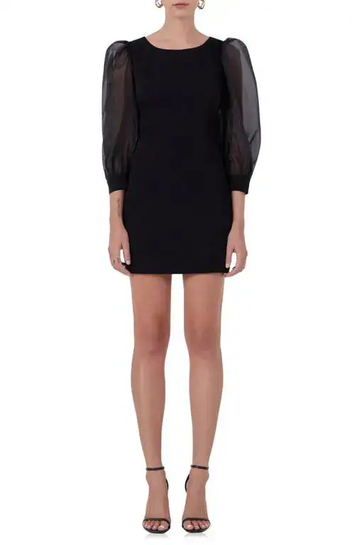 Buy Endless Rose Organza Balloon Sleeve Minidress - Black At 25% Off