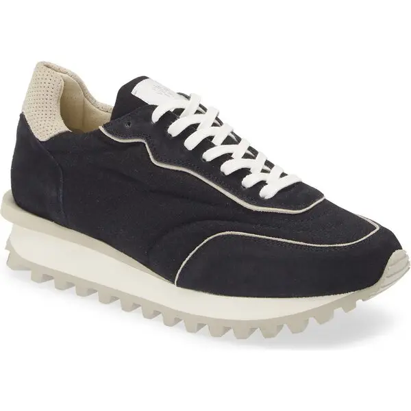 Eleventy Mixed Media Runner Sneakers - Carbon And Carbon And Sand