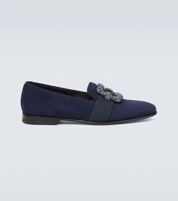 Manolo Blahnik Carlton Embellished Suede Loafers - Blue