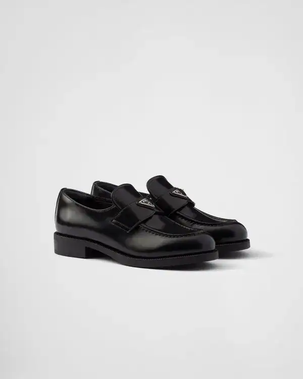 Prada Chocolate Brushed Leather Loafers - Black | Editorialist