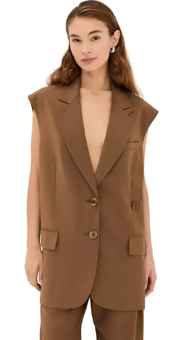 Tibi Tropical Wool Liam Vest In Toffee 30% Off Editorialist
