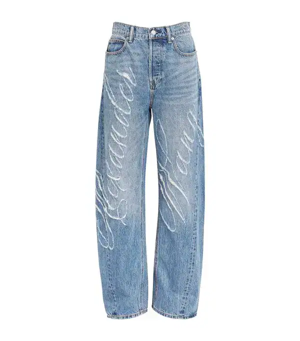 Alexander Wang Distressed Logo Balloon Jeans In Blue - 51% Off