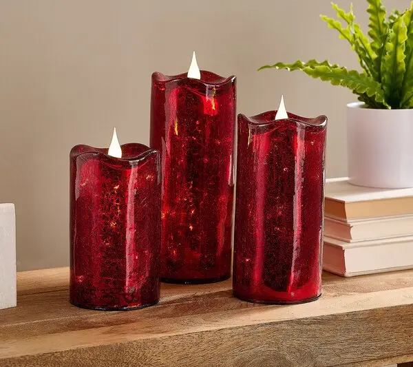 VALERIE PARR HILL Set Of 3 Illuminated Crackle Glass Candles Valerie