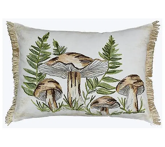 YOUNG'S INC. Young's Cotton Mushroom Pattern Pillow With Fri Nge
