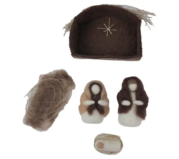 GLOBAL CRAFTS Handcrafted Felt Nativity Set W/ Barn From Nepal