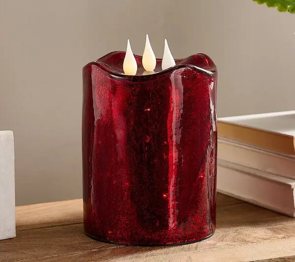 VALERIE PARR HILL 3-wick Illuminated 7' Crackle Glass Candle Valerie