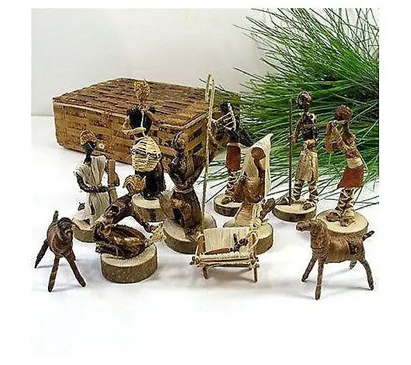 GLOBAL CRAFTS Nativity Set Handmade In Kenya Fr M Banana Fiber