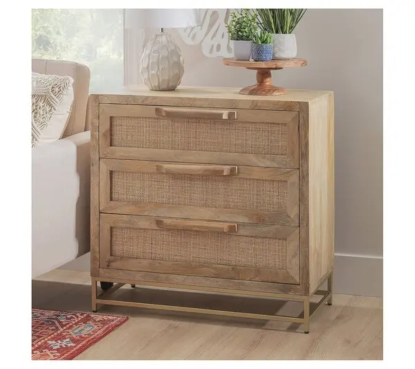 LINON Home Fielding Natural Rattan Three Drawer Cabinet