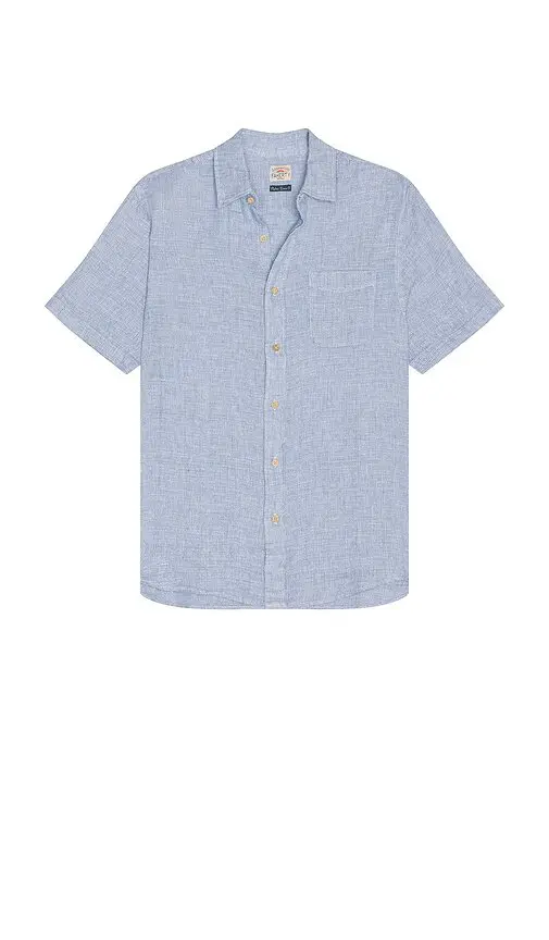 Faherty Brand Short Sleeve Palma Linen Shirt In Blue - Blue Basketweave