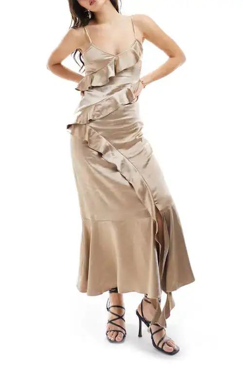 miss selfridge satin dress Miss Selfridge satin maxi dress with lace insert in ivory