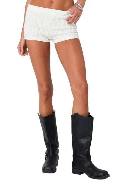 EDIKTED Phoebe Textured Knit Shorts - White