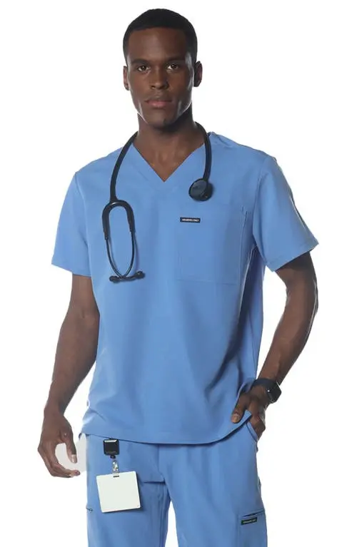 MEMBERS ONLY Brighton 3-pocket Scrub Top - Ceil Blue