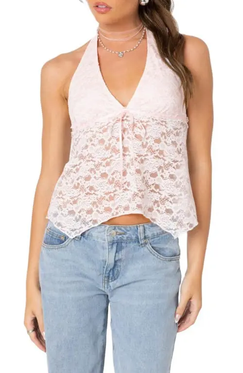 EDIKTED Esme Lace Halter Top - White