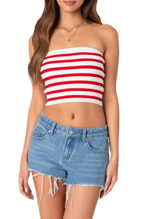EDIKTED Lexi Stripe Rib Tube Top - Red