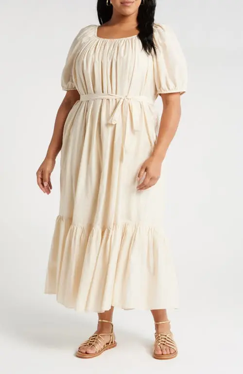 beige tiered dress Ulla Johnson // Beige & Multicolour Floral Pleated Tiered Dress – VSP  Consignment main image 1