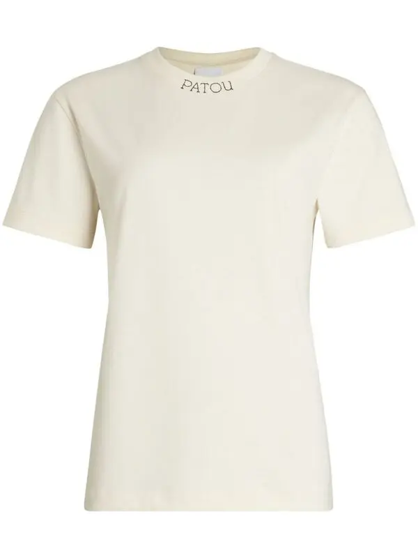 Patou Logo-Embroidered Collar T-Shirt In Beige - 33% Off 