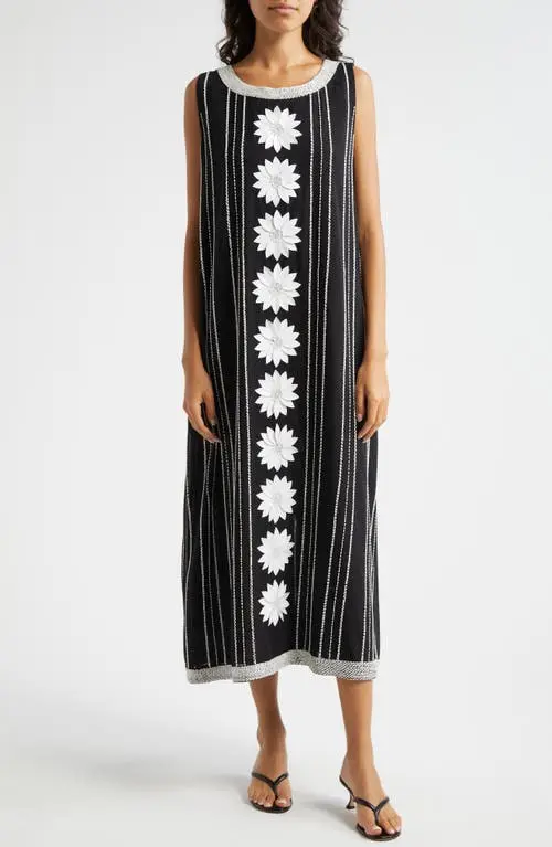 La Vie Style House Daisy Bead Stripe Embellished Midi Dress