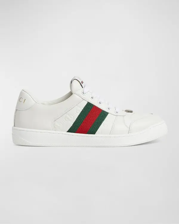 Gucci Gg Embossed Leather Low-top Sneakers - Great White