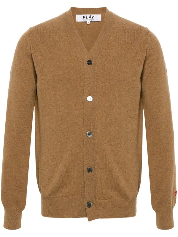 Play Comme Des Garcon Heart Patch Wool Cardigan - Neutrals