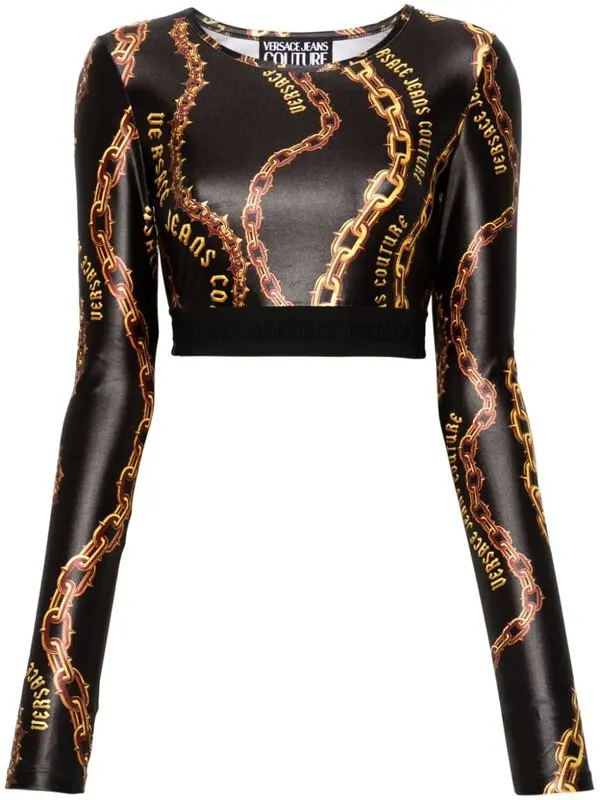 Versace Chain Couture Cropped Top - Black