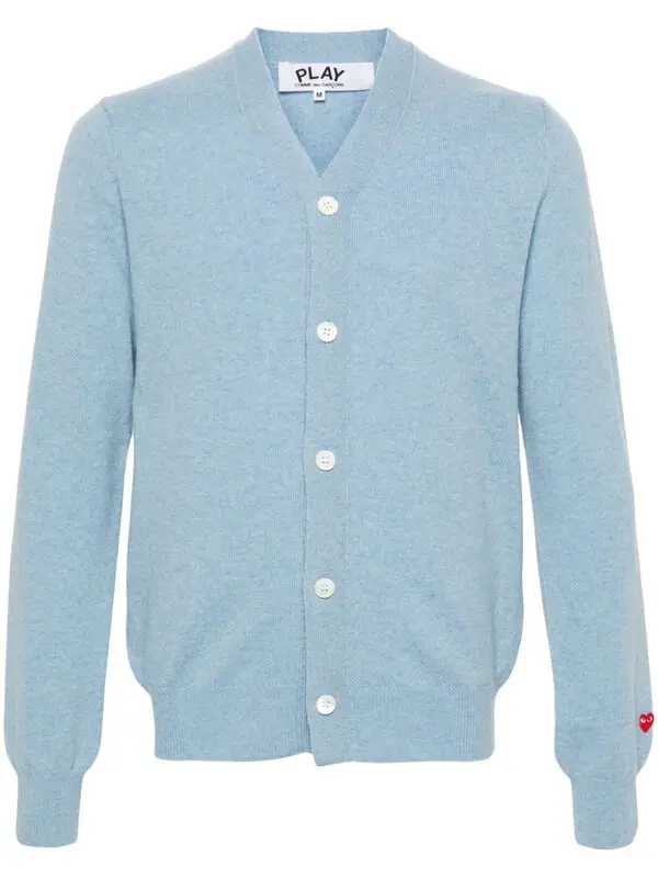 Play Comme Des Garcon Heart-patch Wool Cardigan - Blue