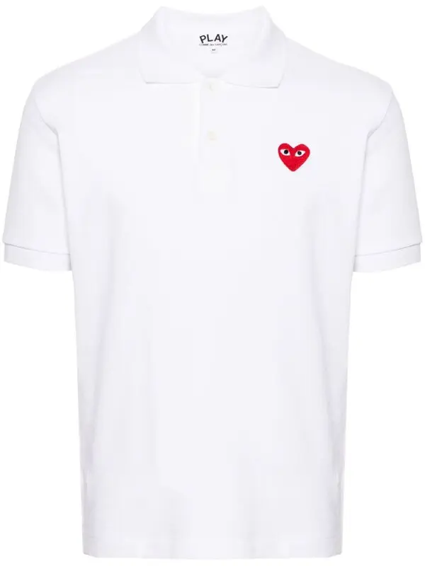 Play Comme Des Garcon Heart-patch Piqué Polo Shirt - White