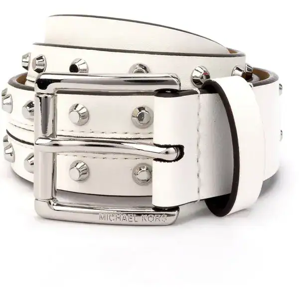 Michael Kors Astor Studded Leather Belt Optic White Editorialist