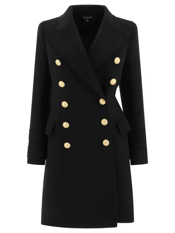 Balmain Double Breasted Coat With Gold Buttons In Black - 35% Off ...