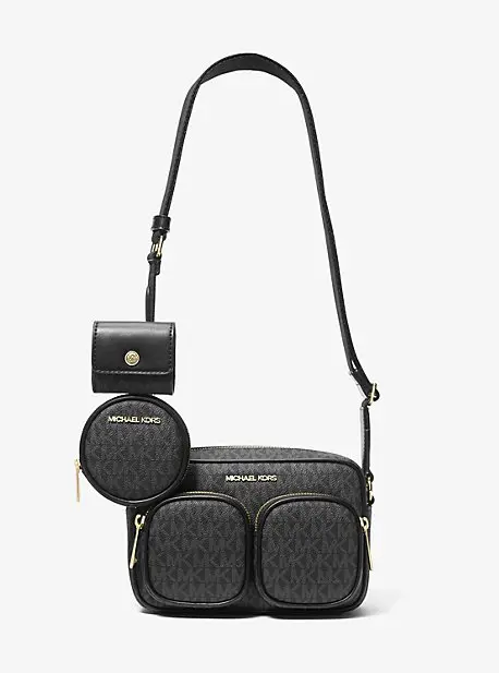 Michael Kors Jet Set Medium Signature Logo Crossbody Bag With Airpods Pro Case - Black