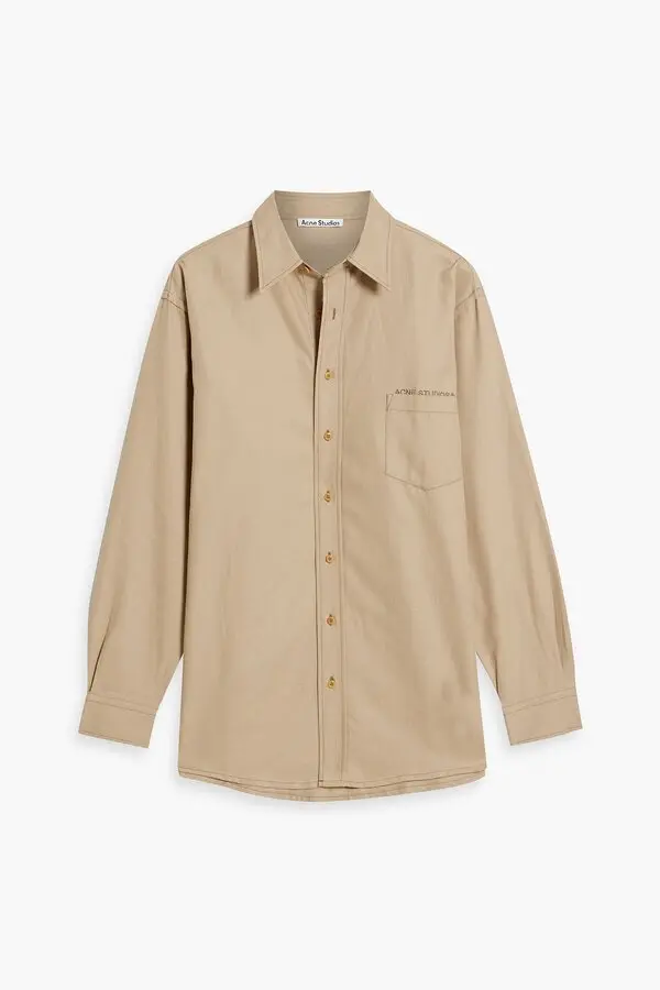 Acne Studios Embroidered Cotton And Linenblend Twill Shirt In Sand
