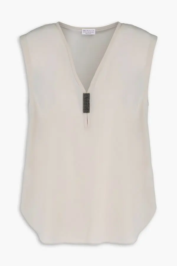 Brunello Cucinelli Bead-embellished Silk Crepe De Chine Top
