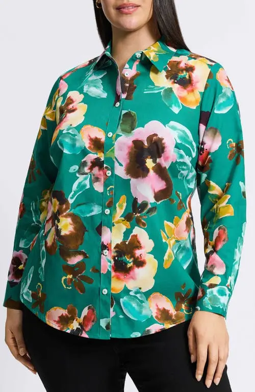 Foxcroft Zoey Watercolor Non-iron Cotton Button-up Shirt
