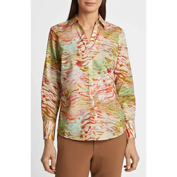 Foxcroft Mary Watercolor Zebra Cotton Shirt