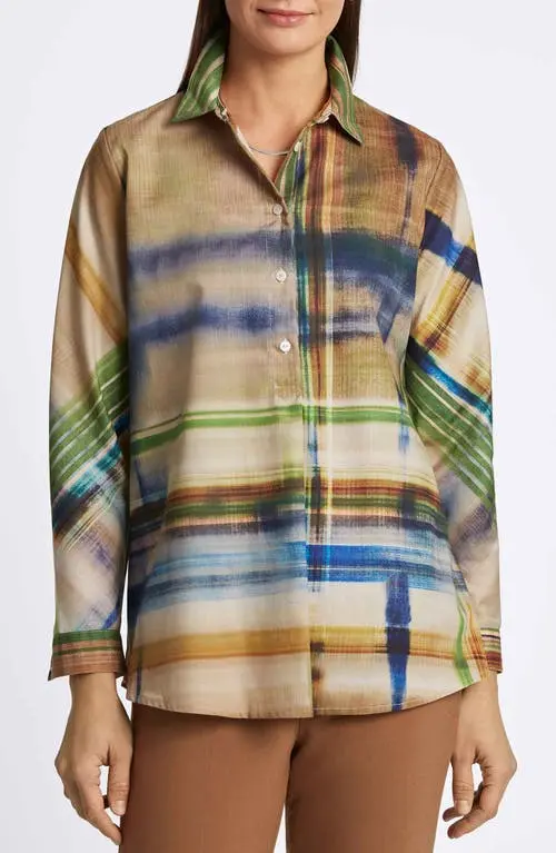 Foxcroft Delia Painterly Stripe Cotton Shirt